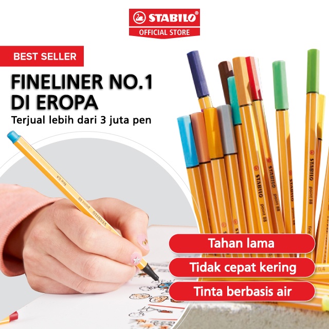 Jual STABILO point 88 Fineliner Pen Warna Warni Best Seller Aman Untuk ...