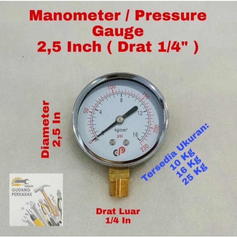 Jual Manometer Pressure Gauge - Meteran Amper Meter kompresor Angin ...