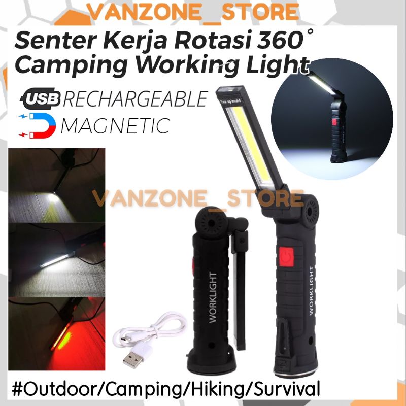 Jual Senter Lampu Lipat Portable Gantung Rotasi Magnetic LED+COB 2000 ...