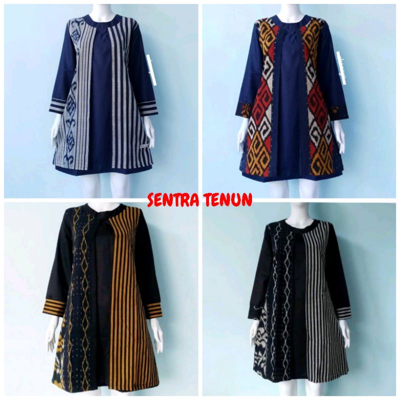 Jual BAJU TUNIK TENUN KOMBINASI - DRESS TENUN ETNIK | Shopee Indonesia