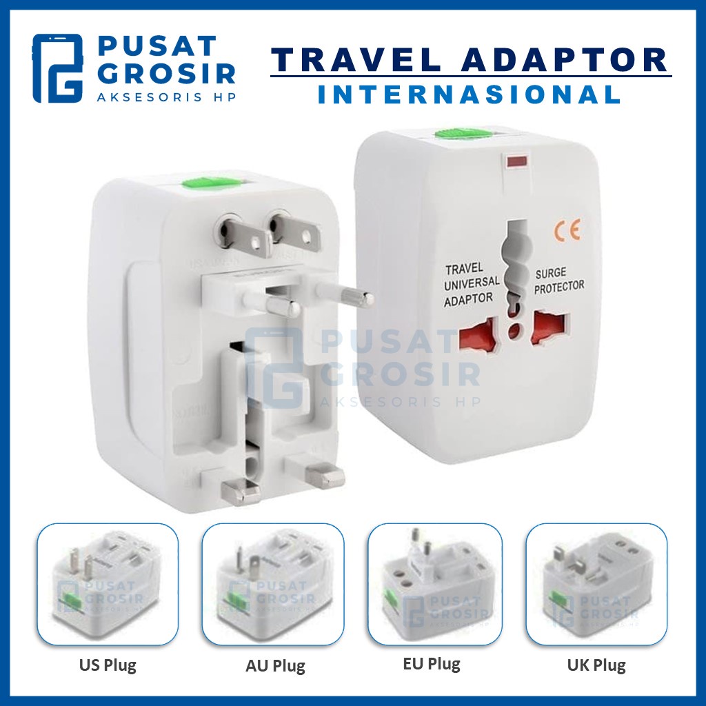 Jual Travel Adaptor internasional colokan listrik universal steker all in1 EU AU UK US Plug ...