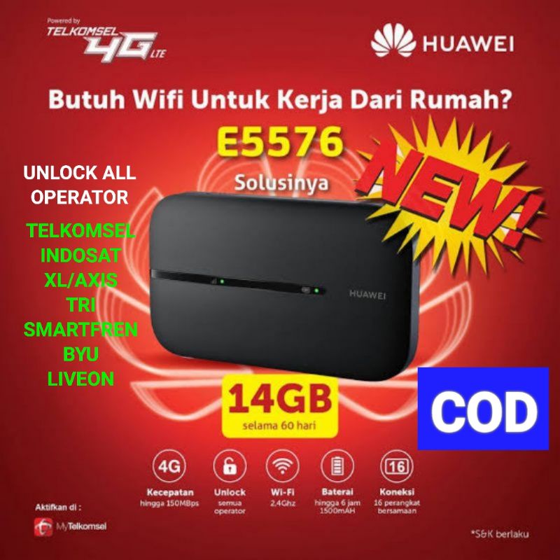 Jual Modem Wifi Huawei E5576 Mifi Unlock 3G dan 4G LTE All Operator Indonesia Support Bypass ...