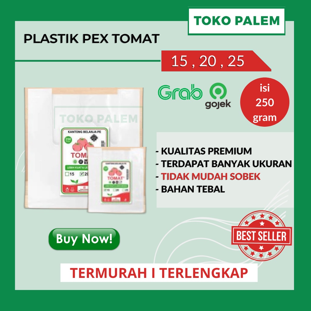 Jual Kantong kresek PE TOMAT PEX plastik bening tas transparan 15, 20, 25 cm (250gr) | Shopee ...