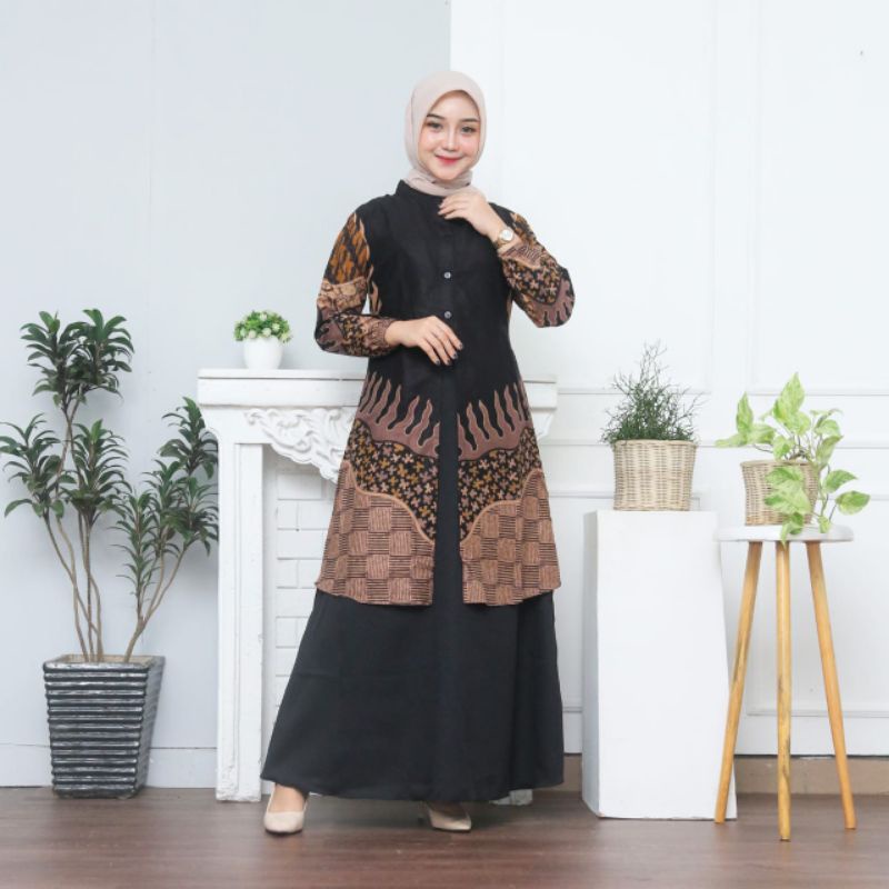 Jual Gamis Batik Kombinasi Moskreb 4 Warna Merah,Biru,Hijau Dan Kuning ...