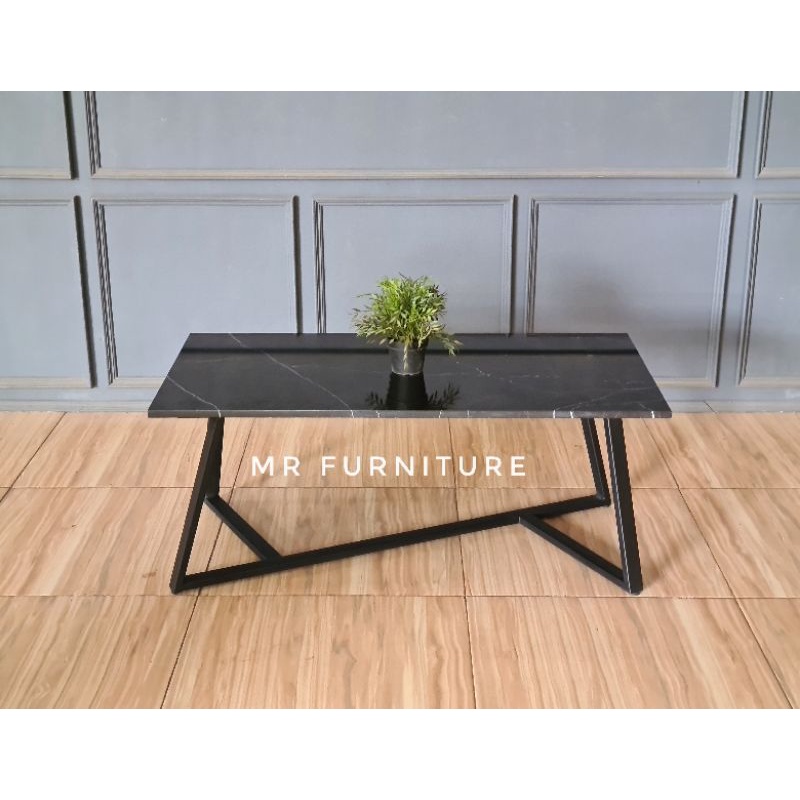 Jual Meja Tamu Coffee Table Square Top Marmer Nero Hitam Kaki Besi ...