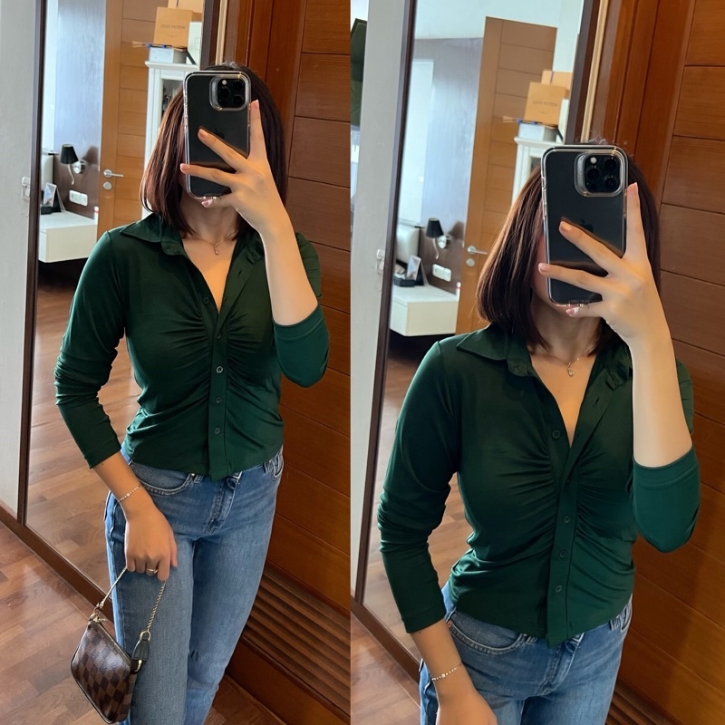Jual Baju Atasan Long Sleeve Kerah V Neck Baju Casual Jersey Lembut Tidak Panas Baju Full