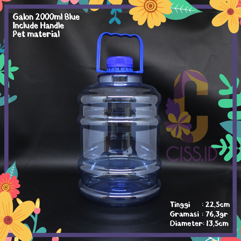 Jual GALON MINI 2000ML 2 LITER BIRU PLASTIK KEMASAN AIR ZAMZAM HANDLE ...