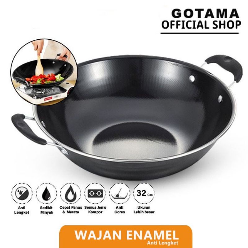 Jual Wajan Enamel / Wajan Gagang 32 cm / Wajan kuping 34 | Shopee Indonesia