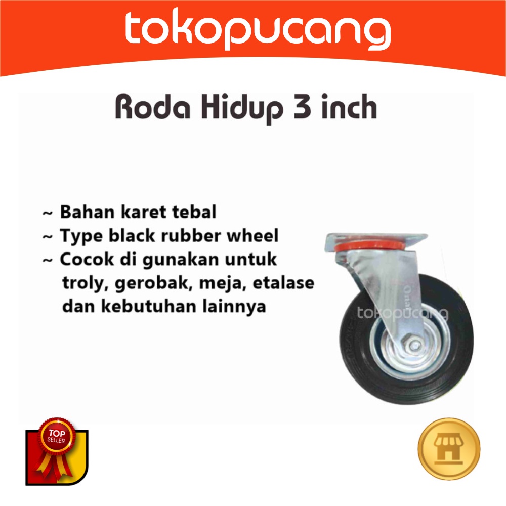 Jual Roda Hidup 3" Roda gerobak Troli Karet 3 inch Roda Meja Etalase ...
