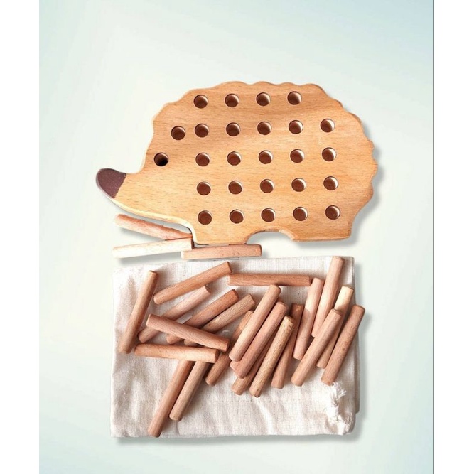 Jual Montessori Wooden Hedgehog, Pluggable toys, Wooden Kid Puzzle ...