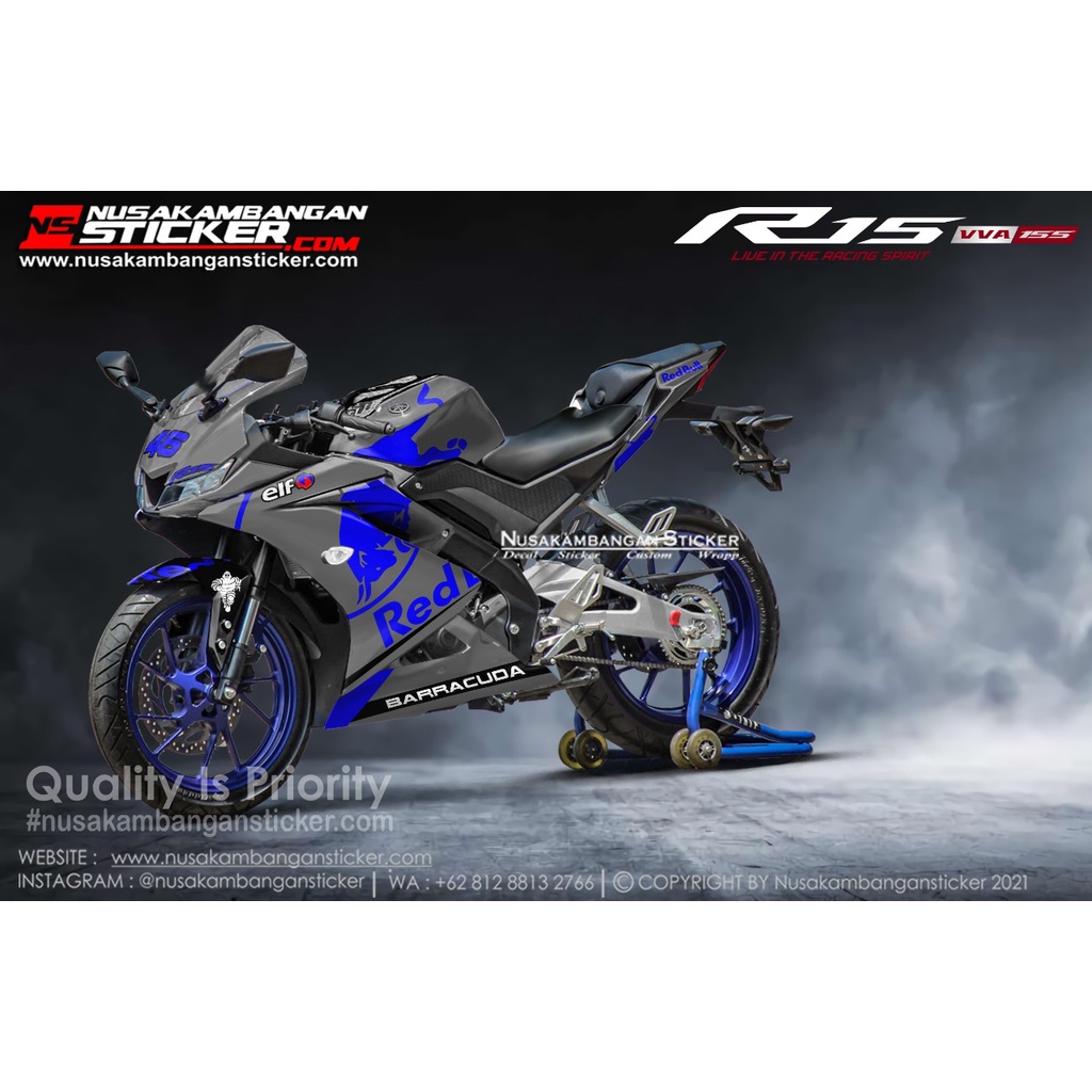 Jual STIKER DECAL SEPEDA MOTOR YAMAHA R15 V3 FULL BODY REDBULL BIRU ...