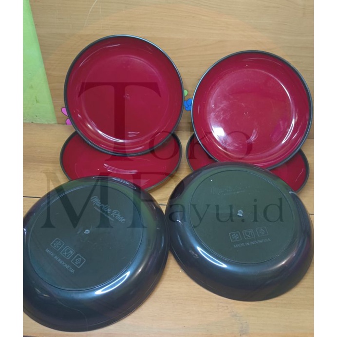 Jual (3 pcs) Piring Bulat HITAM MERAH MARLIN | Shopee Indonesia