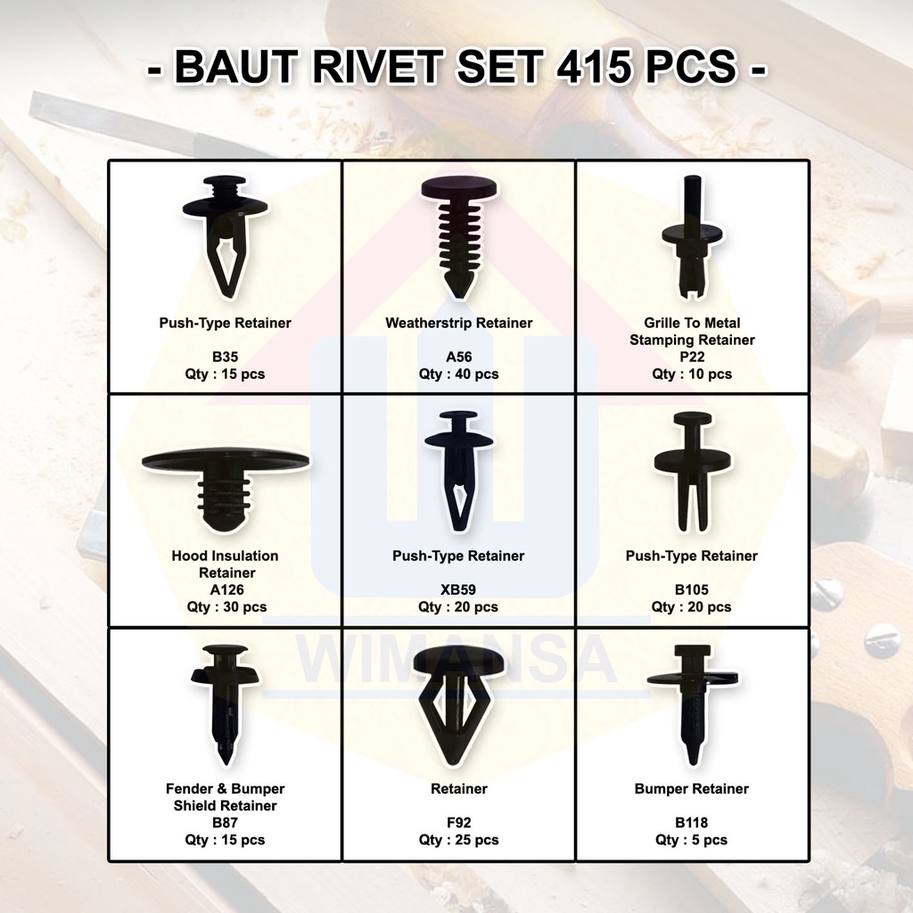 Jual BAUT RIVET SET HE06 415 PCS - BAUT KLIP MOTOR MOBIL | Shopee Indonesia