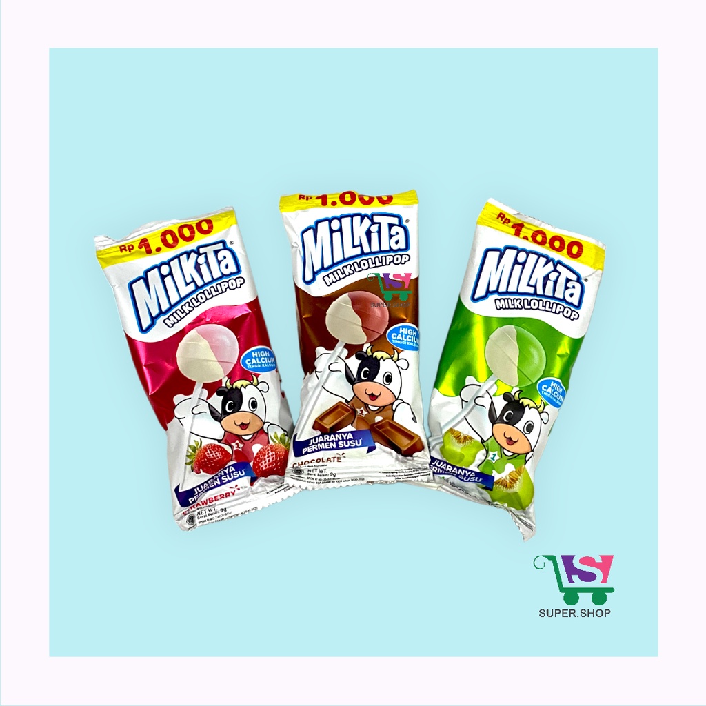 Jual Milkita Permen Lollipop Cokelat / Stroberi / Melon 9 Gram SATUAN ...