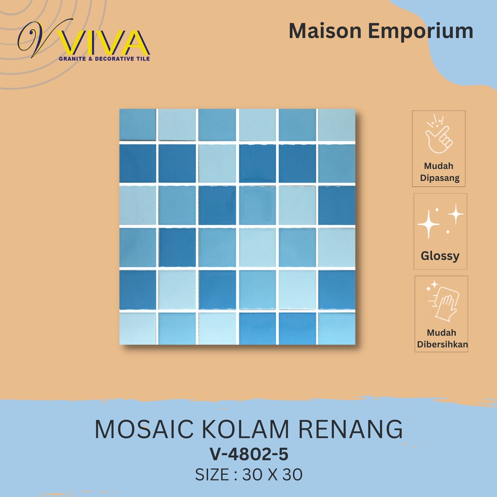 Jual MOSAIC KERAMIK VIVA KOLAM RENANG BLUE GLOSY /mozaic mosaik mozaik ...