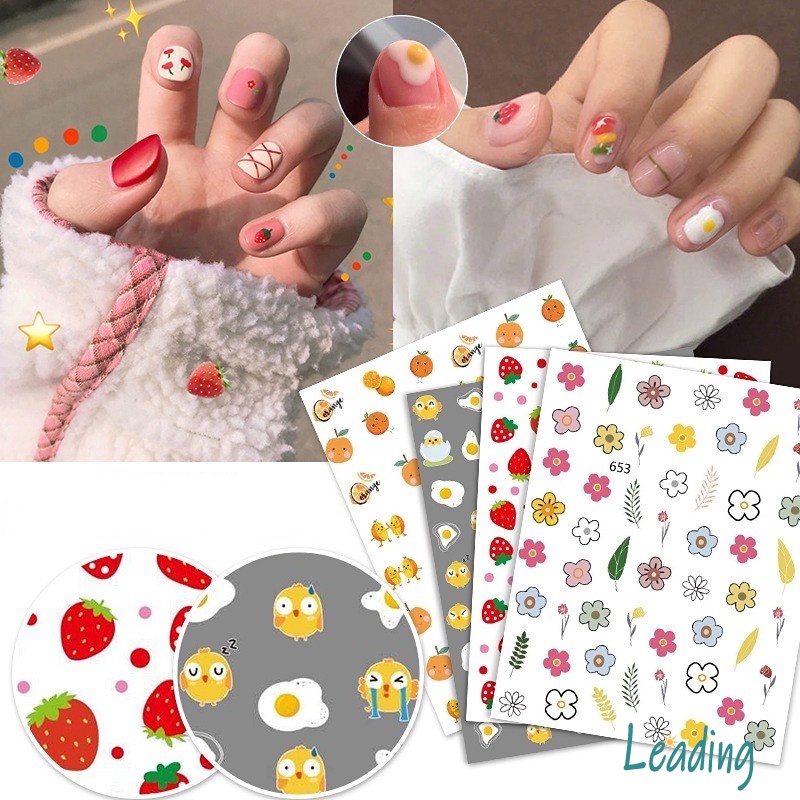 Jual 3D Stiker Kuku Kartun Lucu Strawberry Nail Sticker Korea Fashion ...