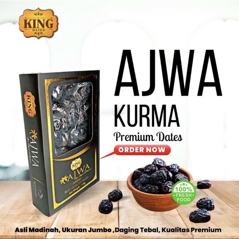 Jual KURMA AJWA PREMIUM 1kg KINGDATES BOX Aliyah Jumbo Madinah Ajwah ...