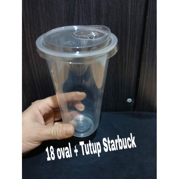 Jual GELAS PLASTIK 18 Oz Oval 8gram+TUTUP Starbucks 3 gram/Strawless ...