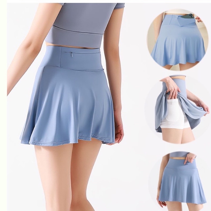 Jual Skirt/Rok Tenis Olahraga Poket Reseleting Belakang Gym Fitness Zumba Rok reseleting ...
