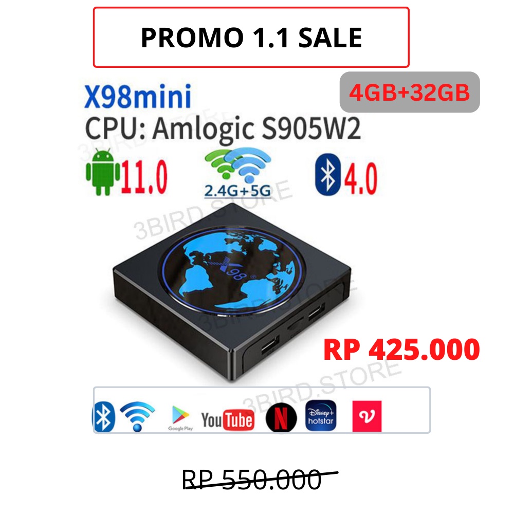 Jual TV BOX X98 MINI ANDROID BOX TV 2GB / 16 GB Amlogic S905W2 ANDROID 11 | Shopee Indonesia