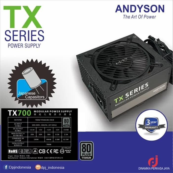 Jual PSU ANDYSON TX700 700Watt 80Plus Titanium Semi Modular - Retail ...