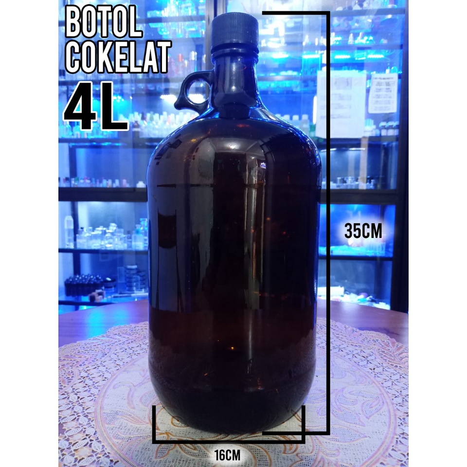 Jual Botol kaca 4 Liter wadah alcohol/absolute/tempat kimia cairan ...