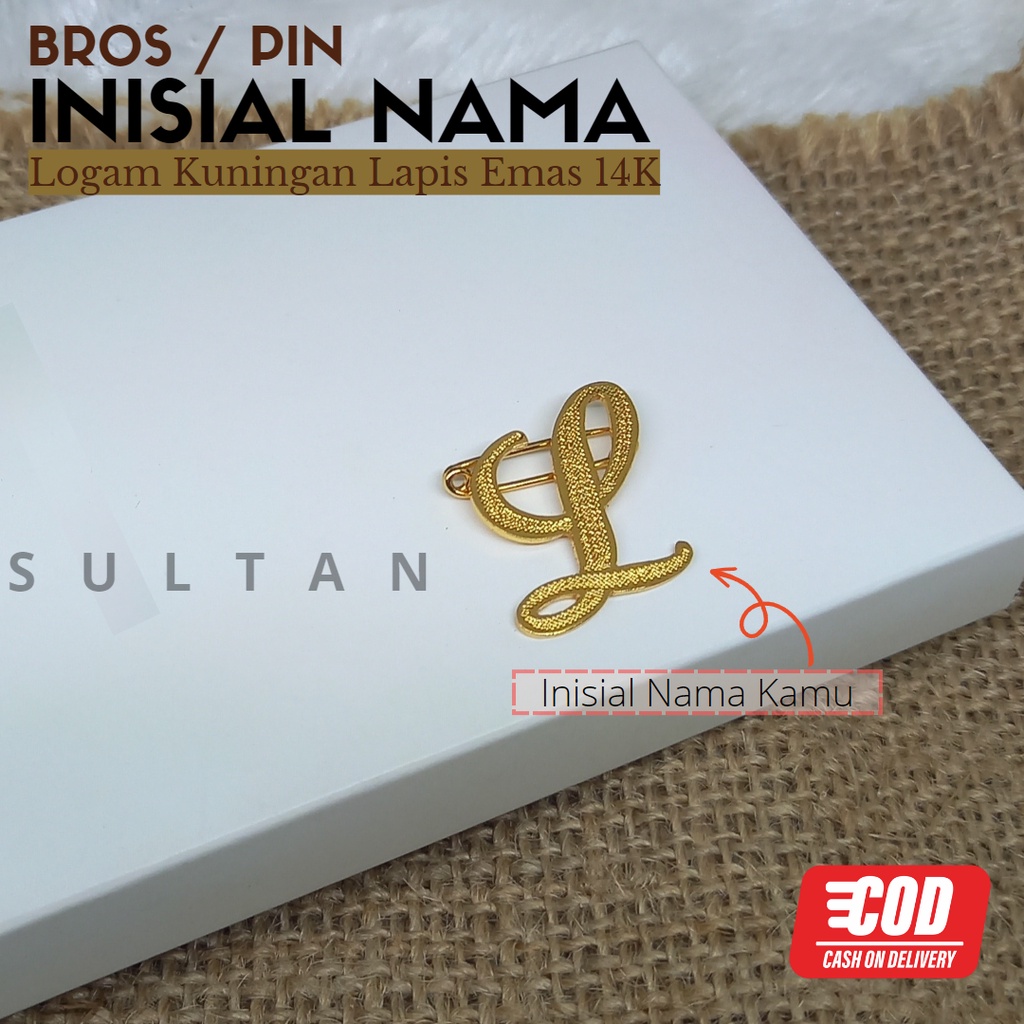 Jual Bros / Pin Inisial Nama Logam Kuningan Lapis Emas Untuk Bros Hijab ...