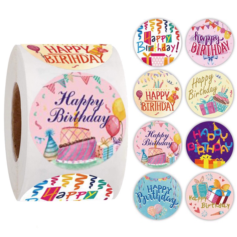 Jual (1roll) STIKER BULAT LABEL HAPPY BIRTHDAY / STICKER TULISAN ULANG ...