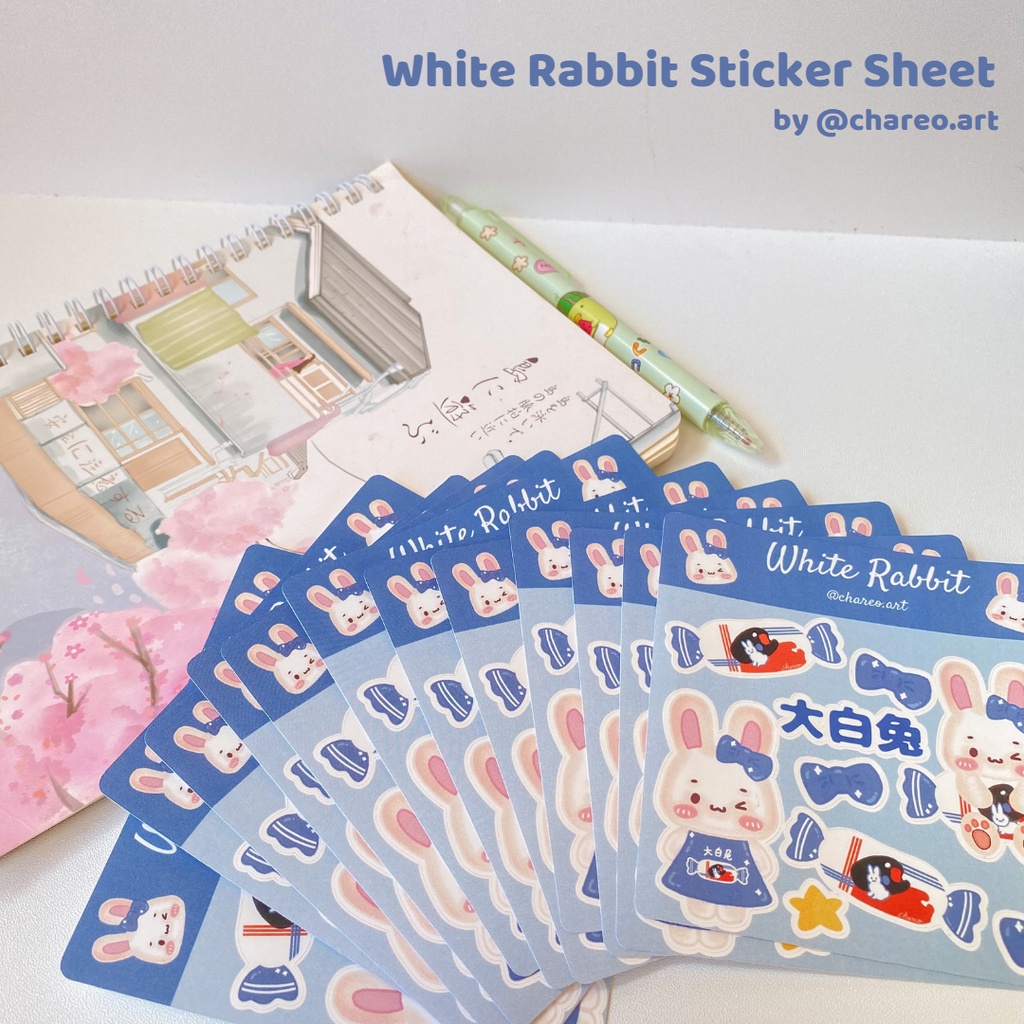 Jual White Rabbit Sticker Sheet by @chareo.art (sticker kelinci lucu ...