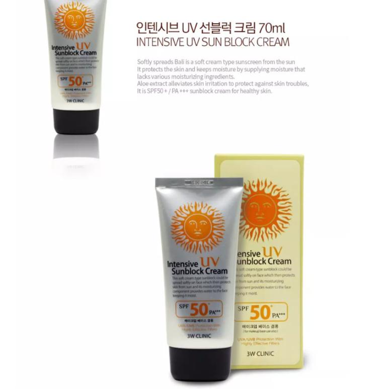 Jual 민 3W Clinic Intensive UV Sunblock Cream SPF 50+ PA+++ 70ml ...