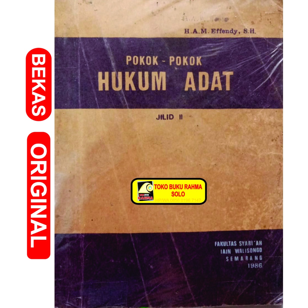 Jual Pokok-pokok Hukum Adat Jilid II Effendy IAIN Wali Songo Semarang ...