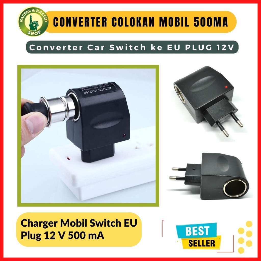 Jual converter colokan mobil switch EU plug car charger 12V 500mA ...