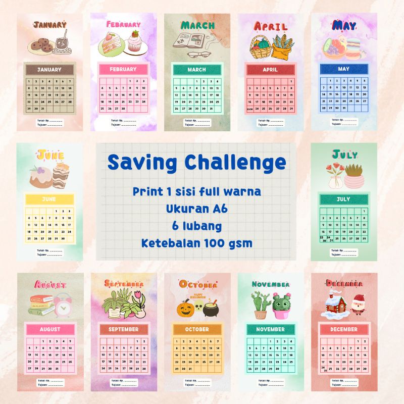 Jual (Ecer) Tantangan Menabung Kalender Saving Challenge A6 | Shopee ...