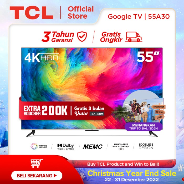 Jual TCL 55 inch Smart TV-4K UHD-Dolby-Atmos-HFVC 2.0 -MEMC- 55A30 ...