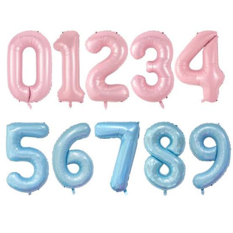 Jual Balon Angka Pink Pastel Jumbo 80 cm / Balon Angka Biru Pastel ...