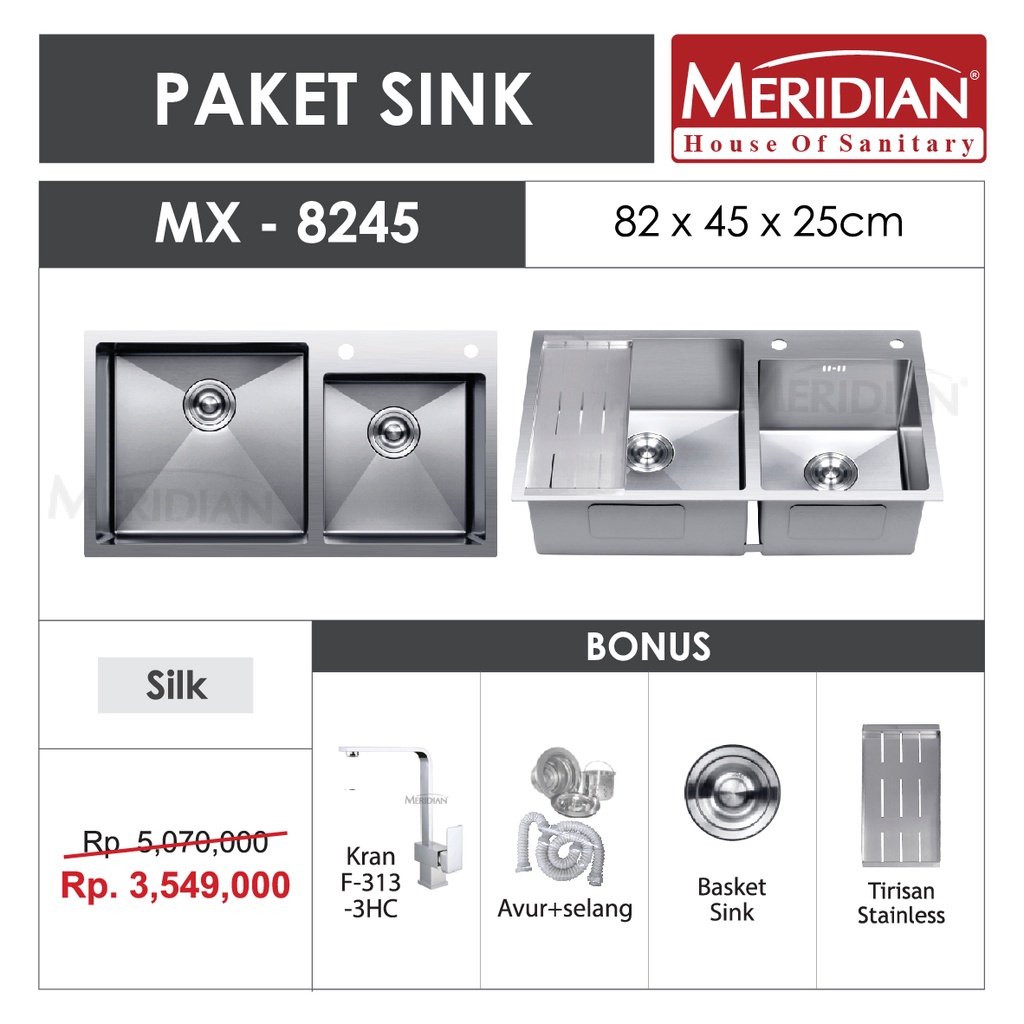 Jual KITCHEN SINK - MERIDIAN - MX 8245 - SILK (PAKET) | Shopee Indonesia