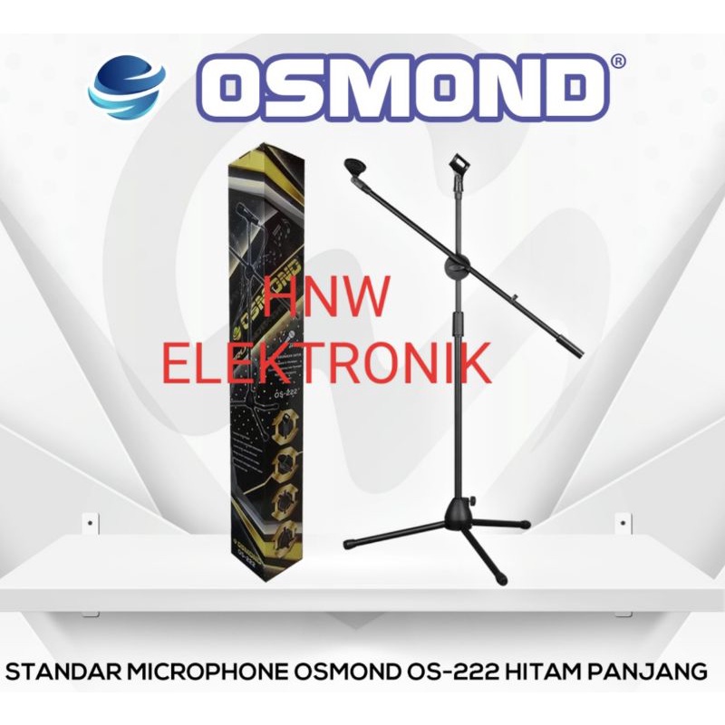 Jual stand mic tripod microphone panjang hitam capit dan holder OSMOND ...