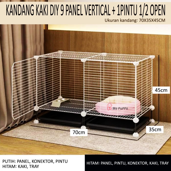 Jual KANDANG KAKI DIY 9 PANEL VERTICAL + 1 PINTU 1/2 OPEN - Hitam ...