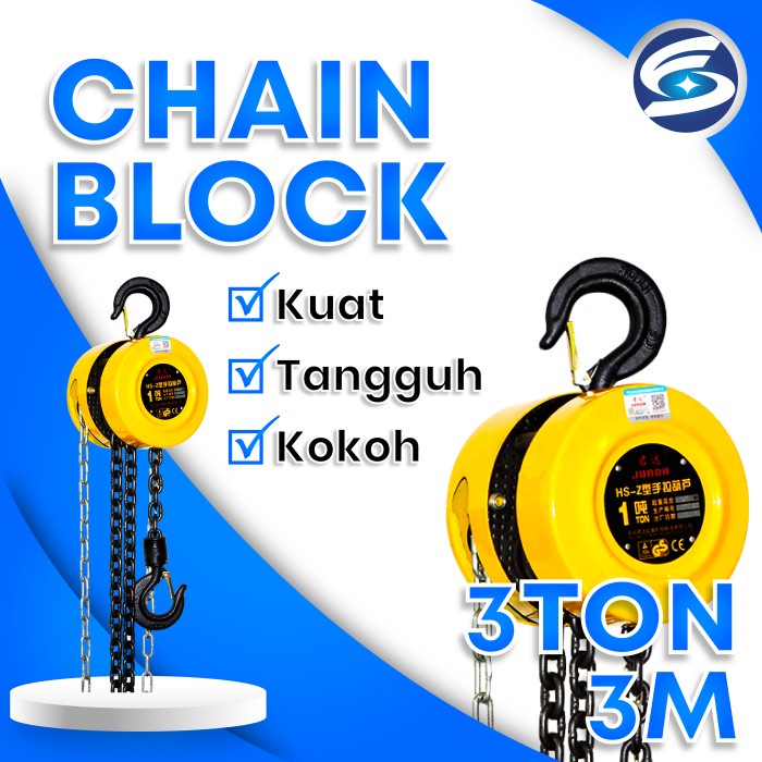 Jual Chain Block 3 Ton 3 Meter Takel Katrol Kerekan 3 Ton 3 Meter HU ...