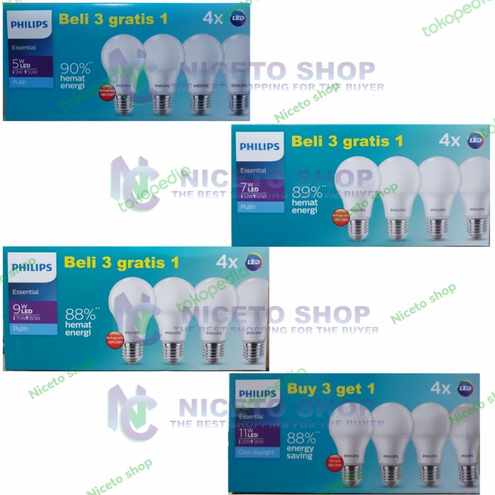 Jual LAMPU PAKET LED ESSENTIAL BULB PHILIPS MULTIPACK 5W 7W 9W 11W | Shopee Indonesia