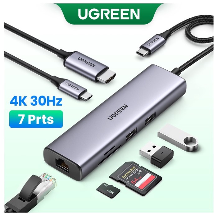 Jual Ugreen 7 in 1 Multifunction USB C Lan Gigabit HDMI 4K Card Reader PD 100W | Shopee Indonesia