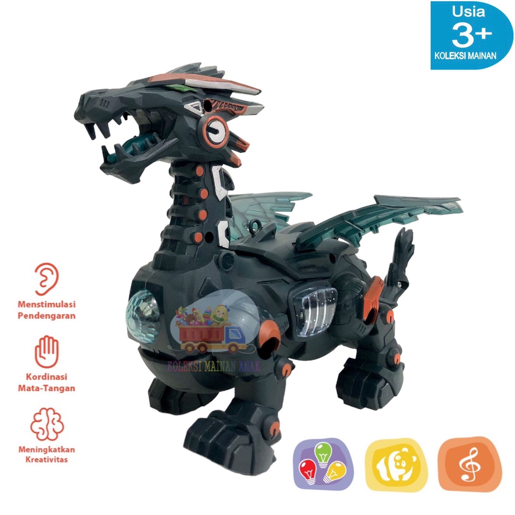 Jual Mainan anak robot elektrik dinosaurus berjalan figure dino naga ...