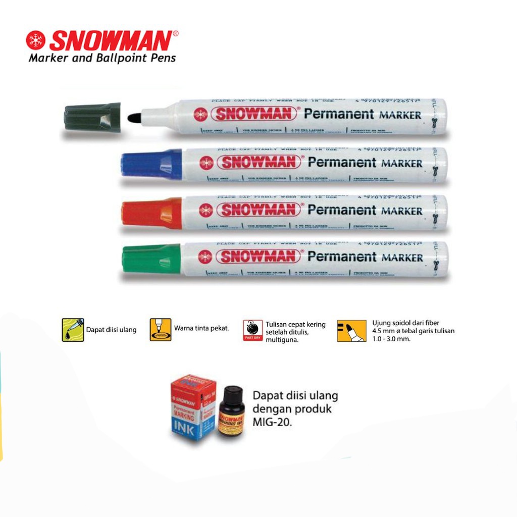 Jual Spidol Permanen Permanent Marker Snowman G-12 | Shopee Indonesia