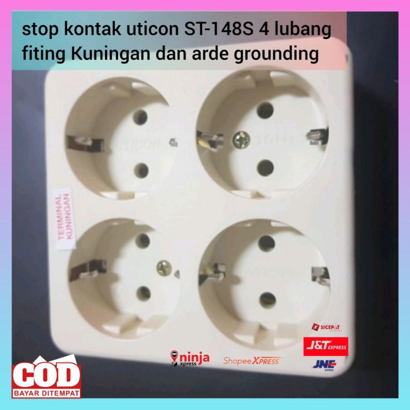 Jual stop kontak uticon ST-148S 4 lubang fiting Kuningan dan arde ...