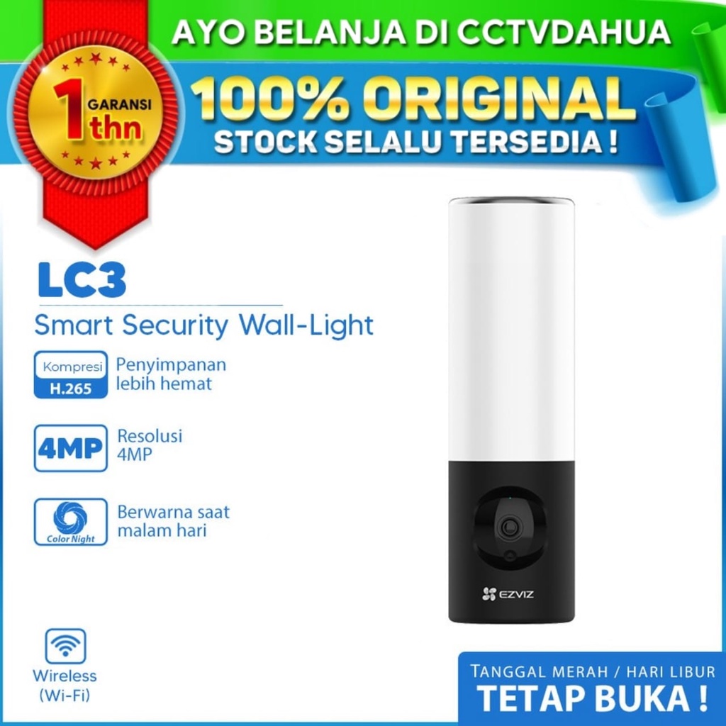 Jual EZVIZ LC3 4MP IPCAM SMART SECURITY WALL-LIGHT CAMERA BERGARANSI ...