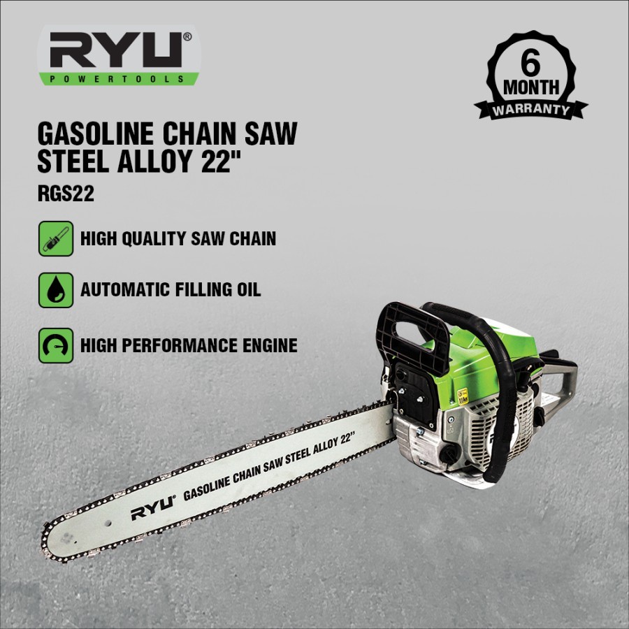 Jual RYU GASOLINE CHAIN SAW STEEL ALLOY 22" - MESIN POTONG KAYU - SENSO ...