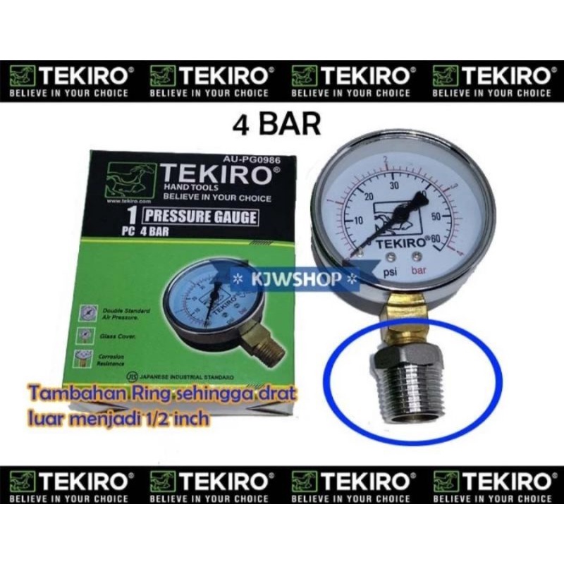 Jual Manometer 4 Bar TEKIRO Drat 1/2 Stainless Pressure Gauge 4Bar ...