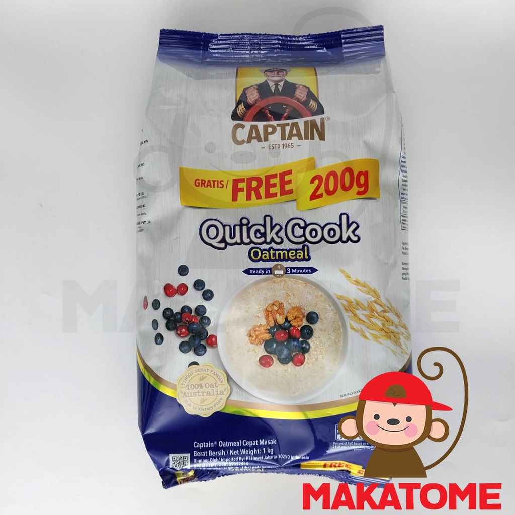 Jual Captain Oats Quick Cook Oatmeal 800gr free 200gr oat 1kg 1 kg 800 ...
