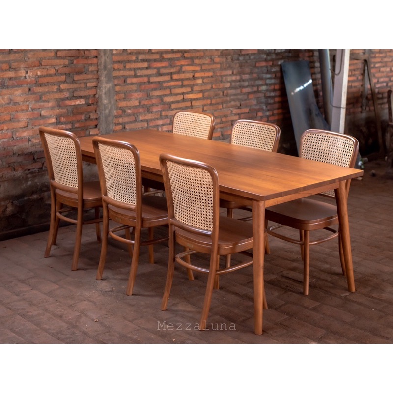 Jual MEJA MAKAN KELUARGA 8 KURSI MINIMALIS RETRO / DINING SET JATI ROTAN/ SET KURSI MAKAN ...