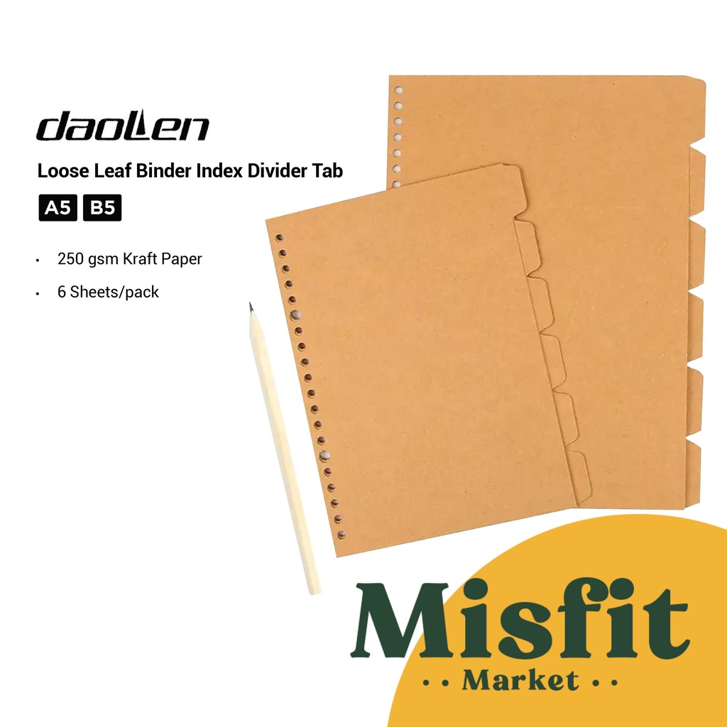 Jual DaoLen Loose Leaf Kraft Binder Index Divider Tab Pembatas Buku ...